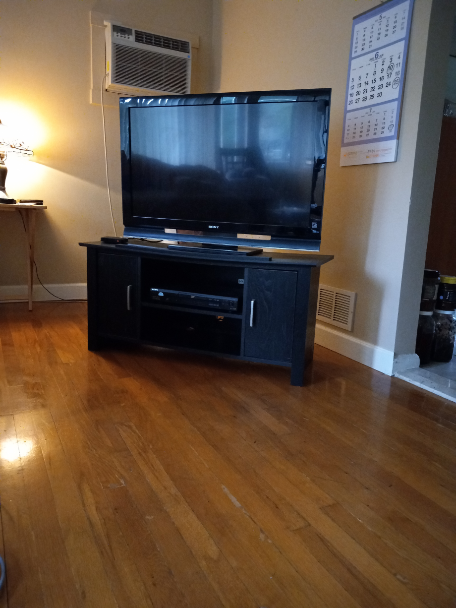 TV, TV Stand, DVD Player