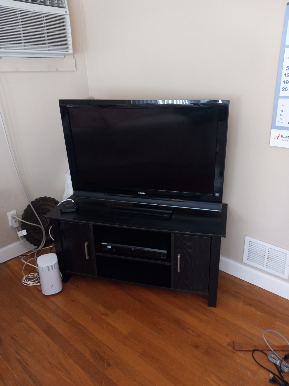 TV, TV Stand, DVD Player